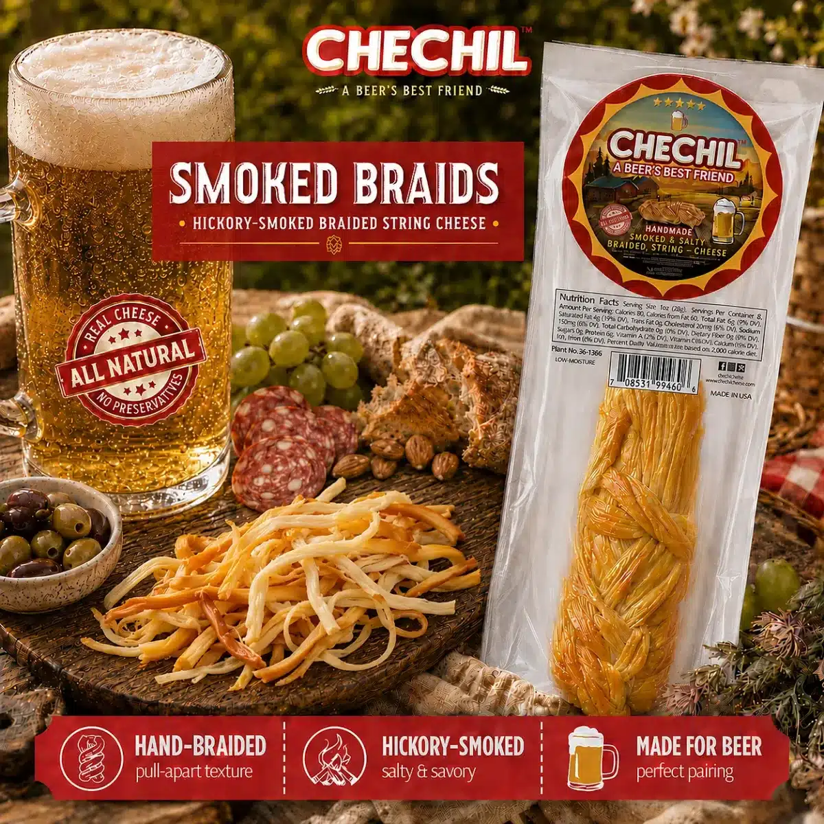 Chechil Smoked, Braided, String-Cheese Beer Snack